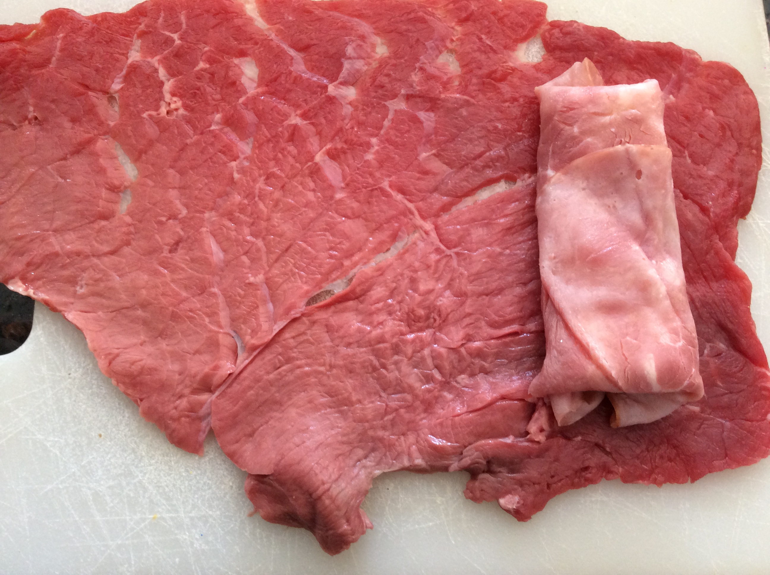 Beef, ham, and lava cheese roll (involtini): lucky I got this picture ...
